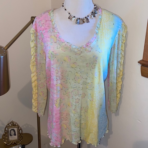 Tribal | Tops | Vintage Tribal Multi Colored Top With Ruffle Sleeves ...